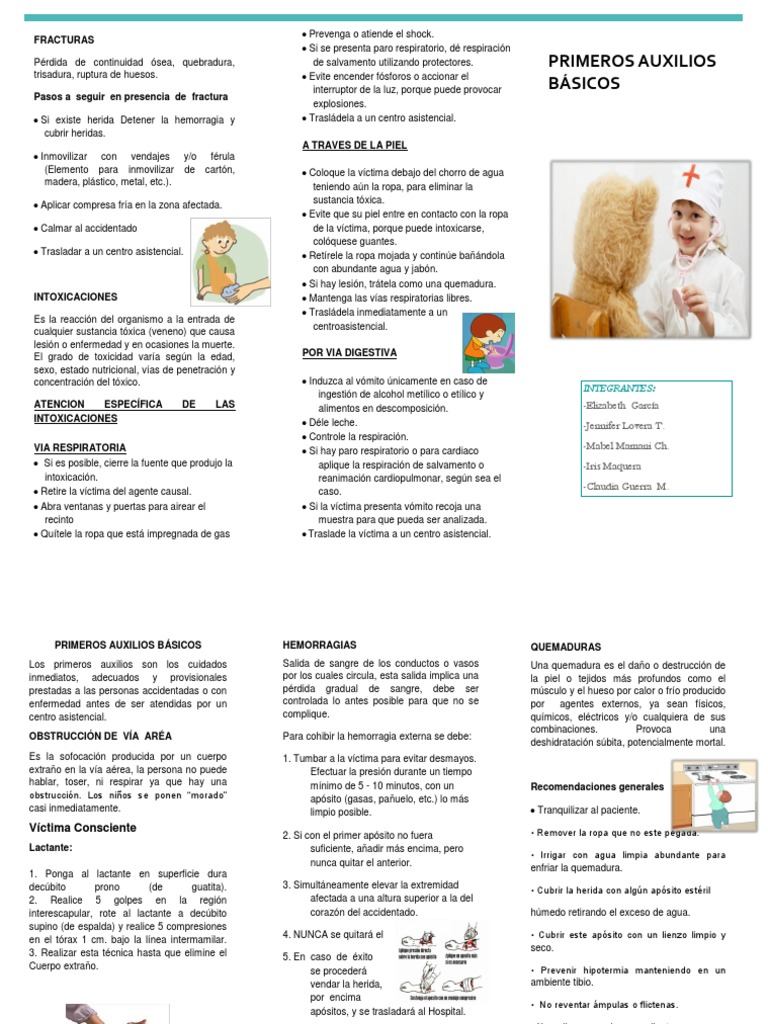 Triptico Primeros Auxilios Word PDF | PDF | Primeros auxilios | Herida