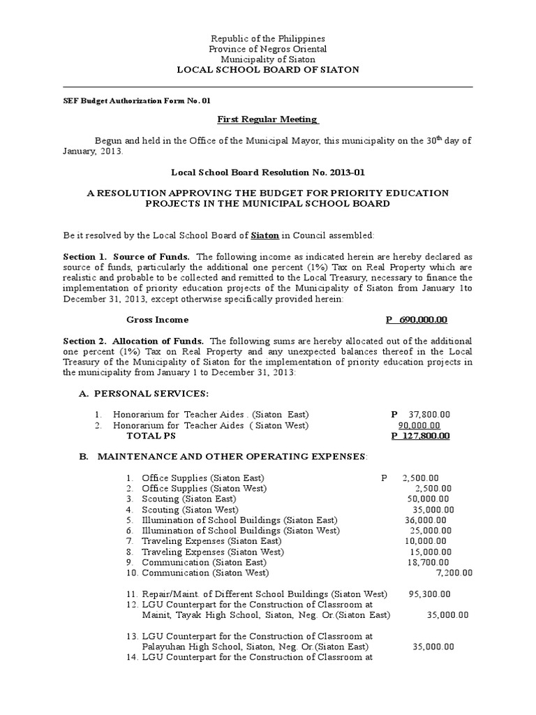 Local School Board Minutes Sample | PDF | Taxes | Budget