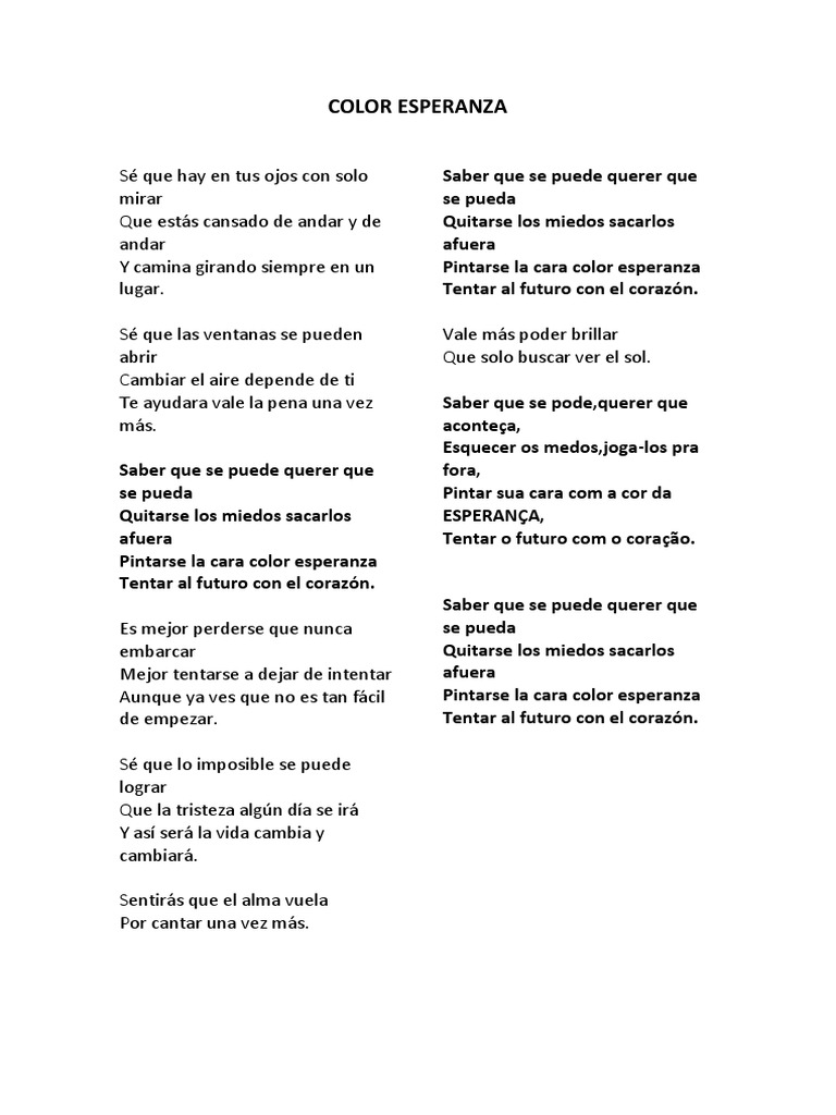 Color Esperanza Letra