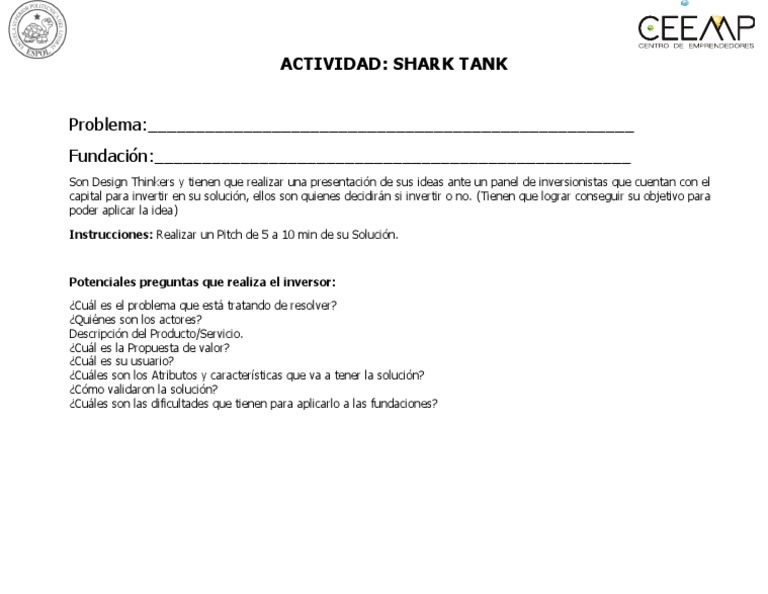 Actividad Shark Tank - Design Thinkers | PDF