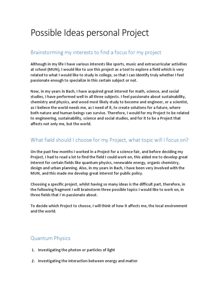 Personal Project Ideas for Science | PDF | Science | Physics