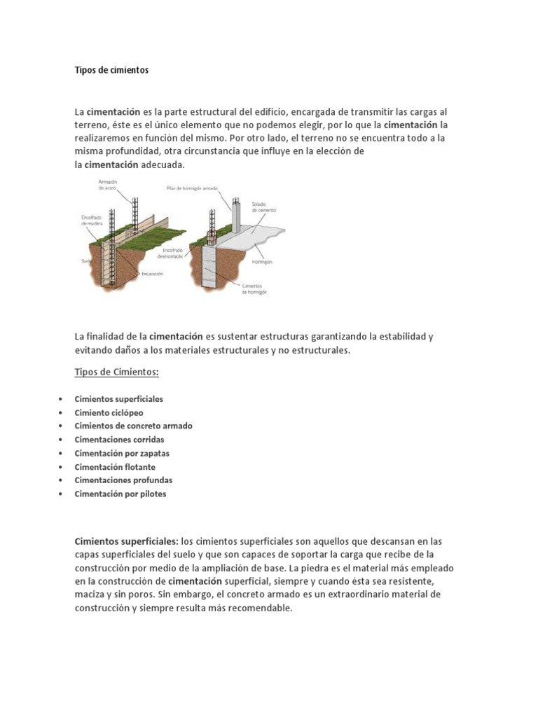Tipos de Cimientos | PDF | Fundación (Ingeniería) | Ingeniería estructural