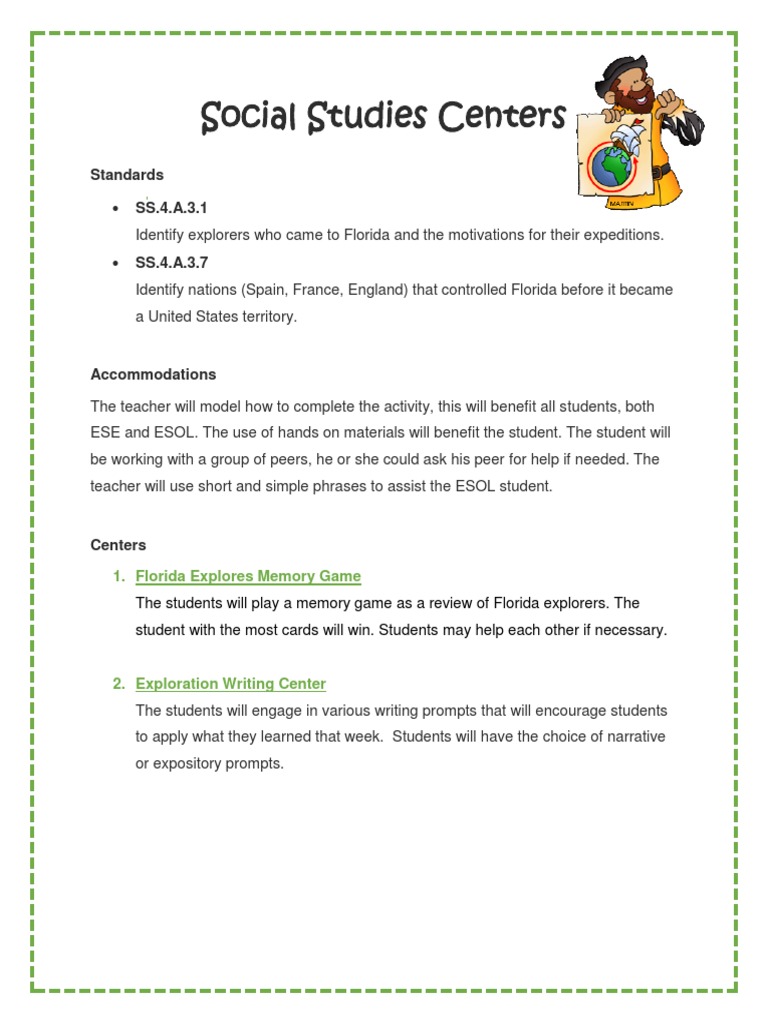 Social Studies Centers | PDF