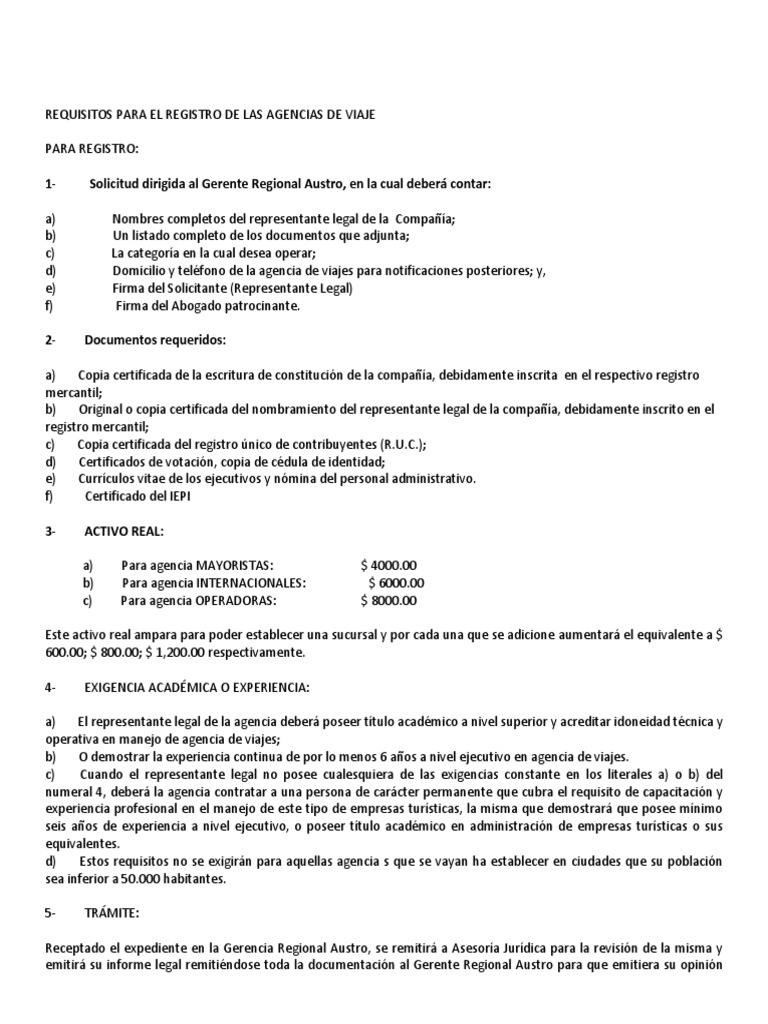 Requisitos para Agencias de Viajes | PDF | Turismo | Propiedad