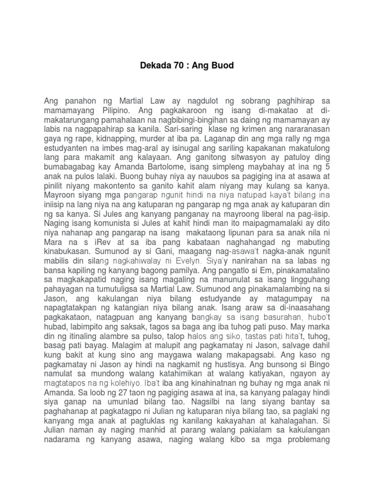 Dekada 70 Buod | PDF