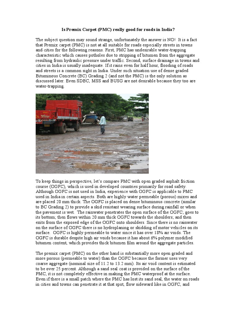 Premix Carpet Roads: A Critical Review | PDF | Asphalt | Road Surface
