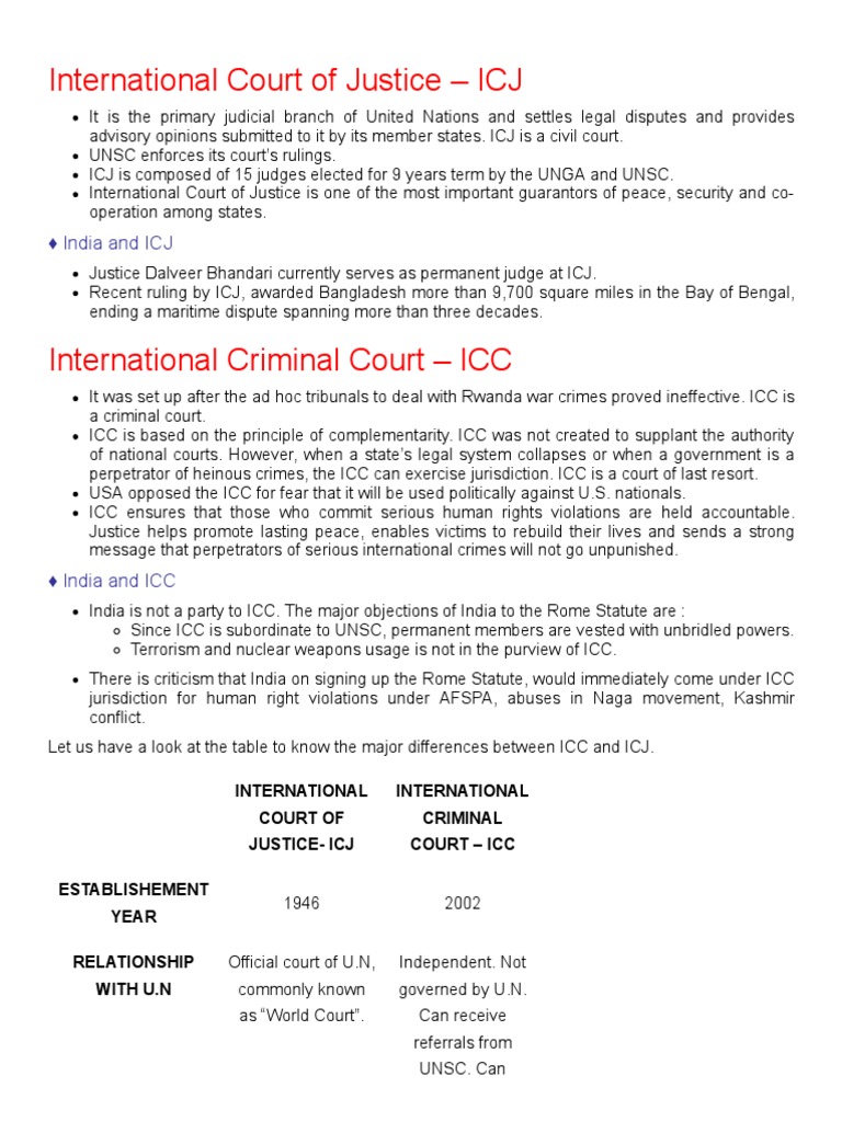 Difference Between ICC and ICJ | PDF | International Criminal Court ...