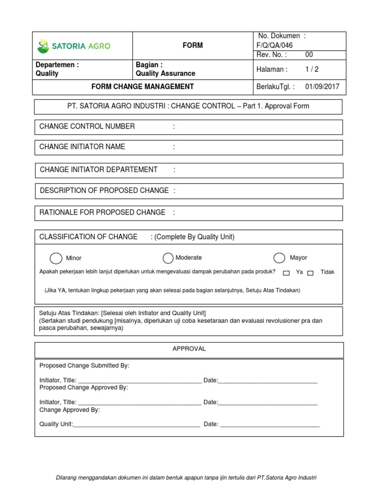 Form - 046 (Approval Form Change Control) | PDF
