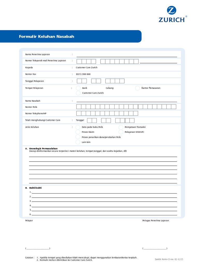 Formulir Keluhan Pelanggan | PDF