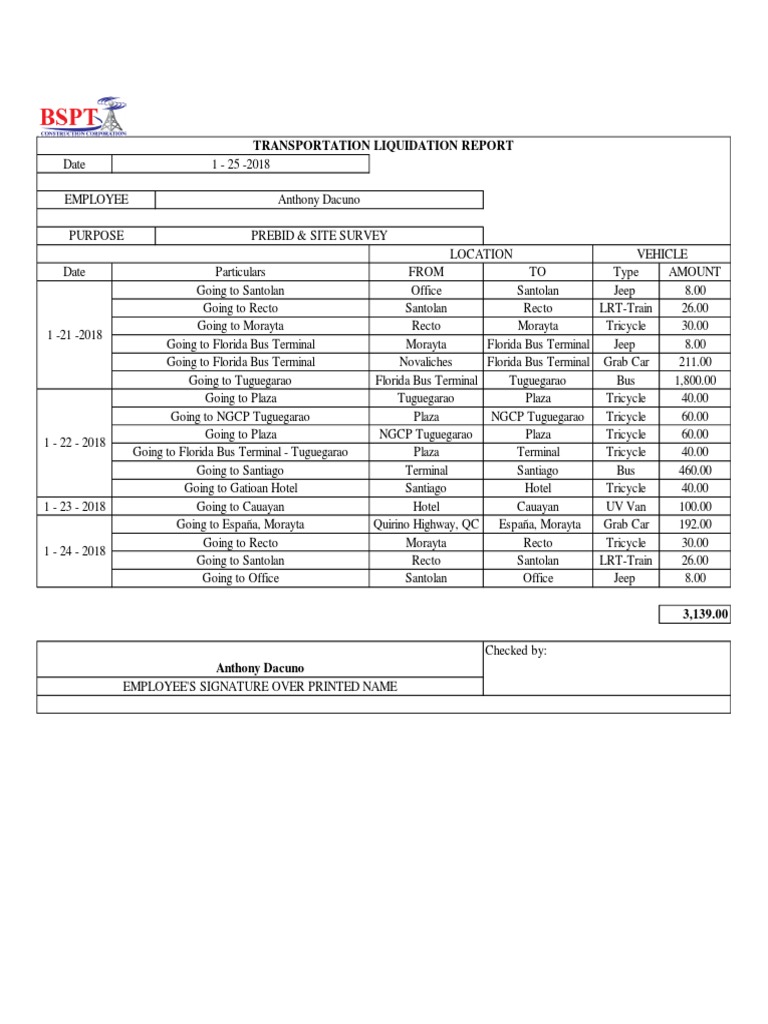 Transportation Liquidation Report | PDF | Land Transport | Service ...