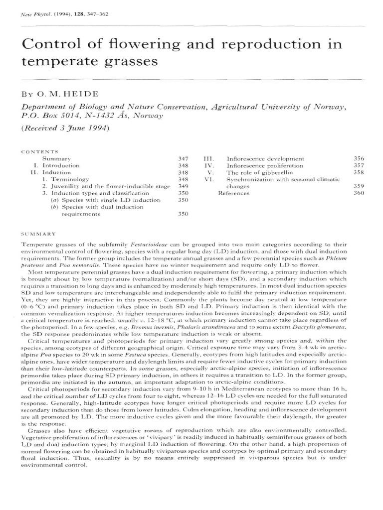 Control of Flowering and Reproduction in Temperate Grasses | PDF ...