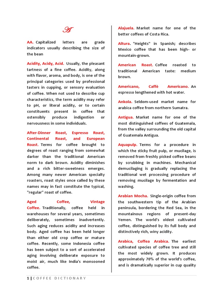 Coffee Dictionary A-D | Download Free PDF | Coffee | Drink