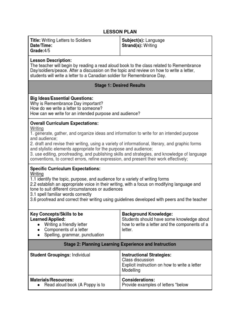 Letters to Soldiers for Remembrance Day | PDF | Lesson Plan | Proofreading