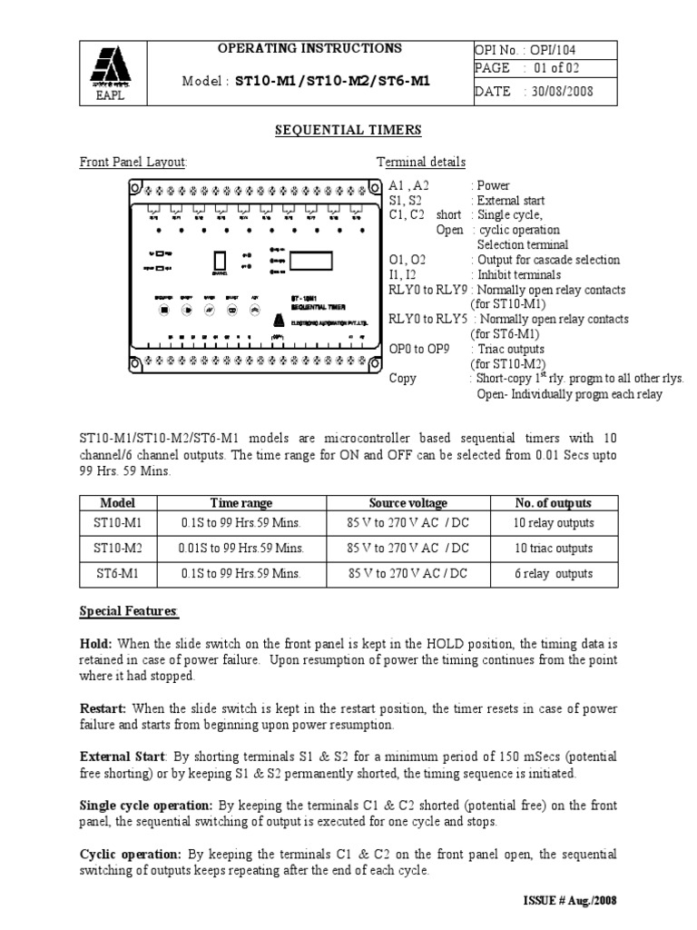 Operating Manual ST10-M1 | PDF | Relay | Switch
