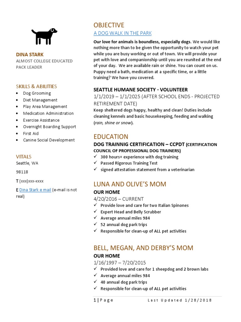 Objective: Dina Stark | PDF | Dogs | Pet