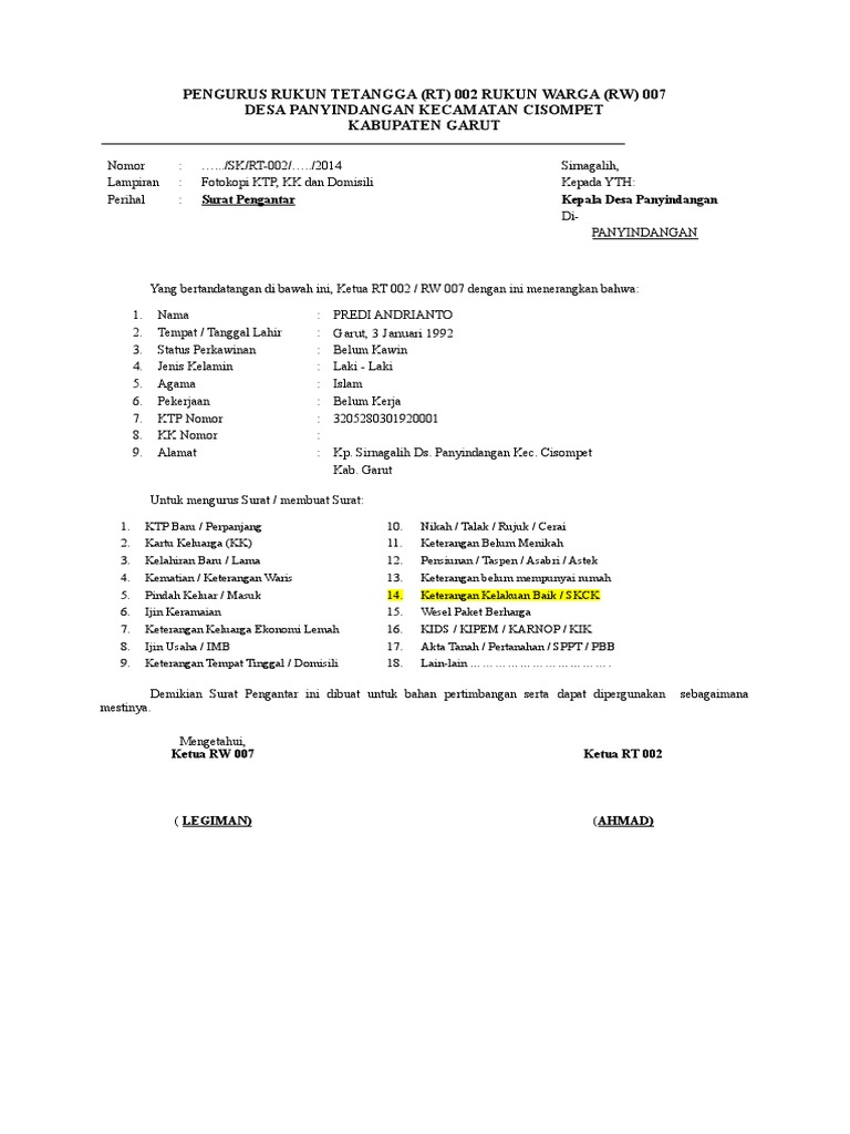 Surat Pengantar RT | PDF