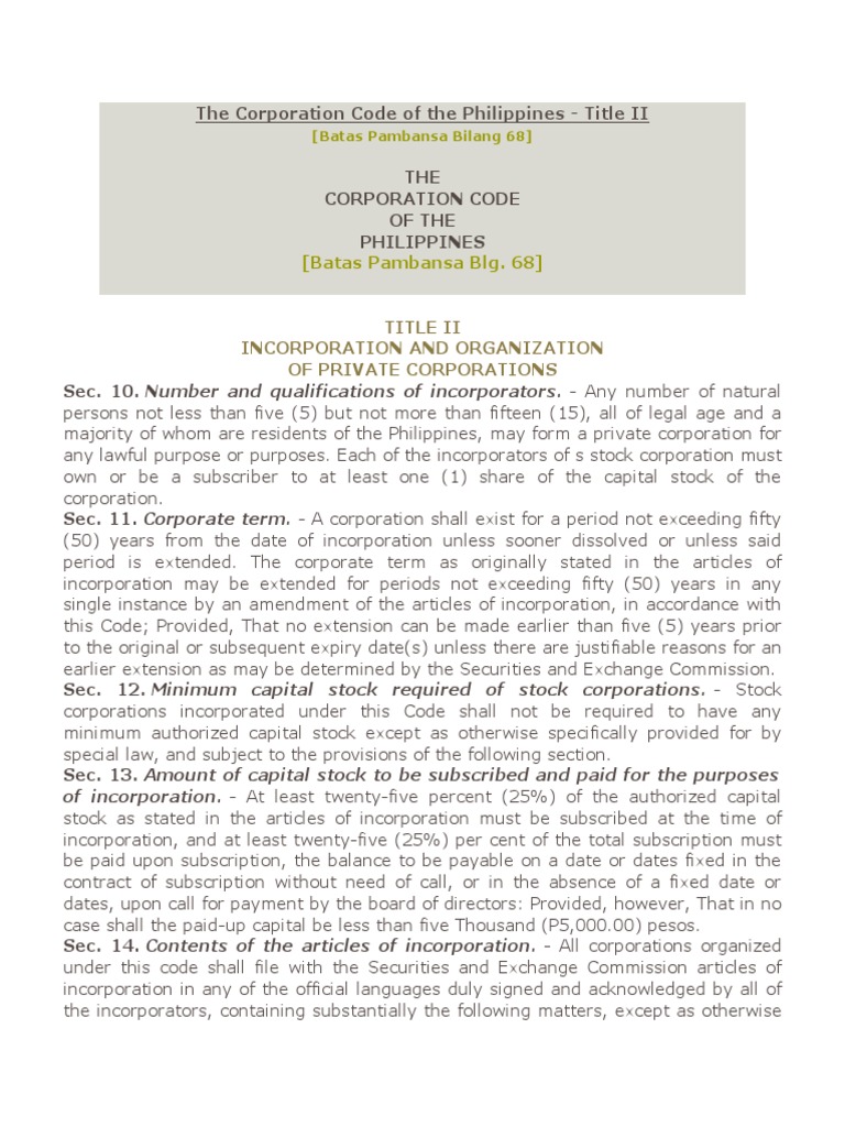 The Corporation Code of The Philippines | PDF | Corporations | Proxy Voting