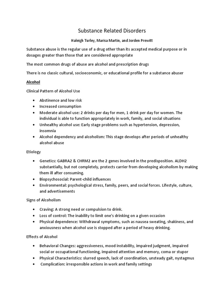 Substance Related Disorders Outline | PDF | Alcoholism | Substance Abuse