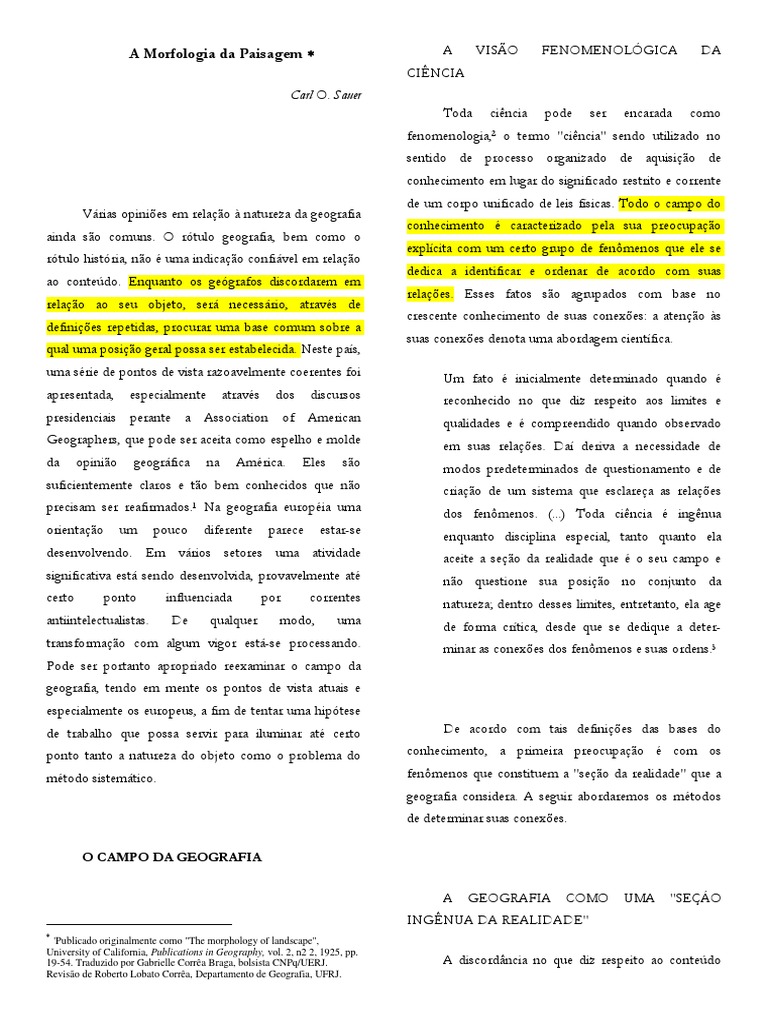A Morfologia Da Paisagem - Carl Sauer (1925) | PDF | Geografia | Science