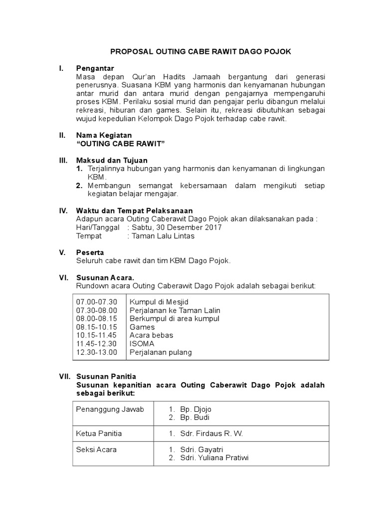 Contoh Proposal Outing Caberawit | PDF