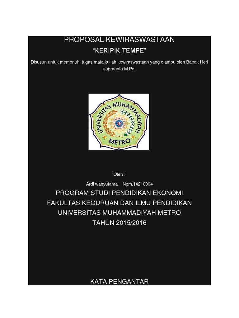 Proposal Usaha Keripik Tempe Proposal Kewiraswastaan | PDF