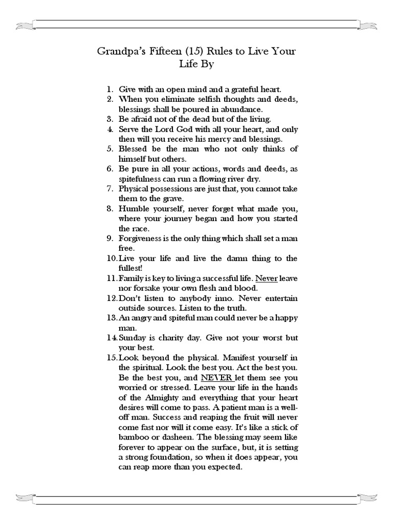 Grandpa's 15 Life Rules for Success | PDF | Self-Improvement
