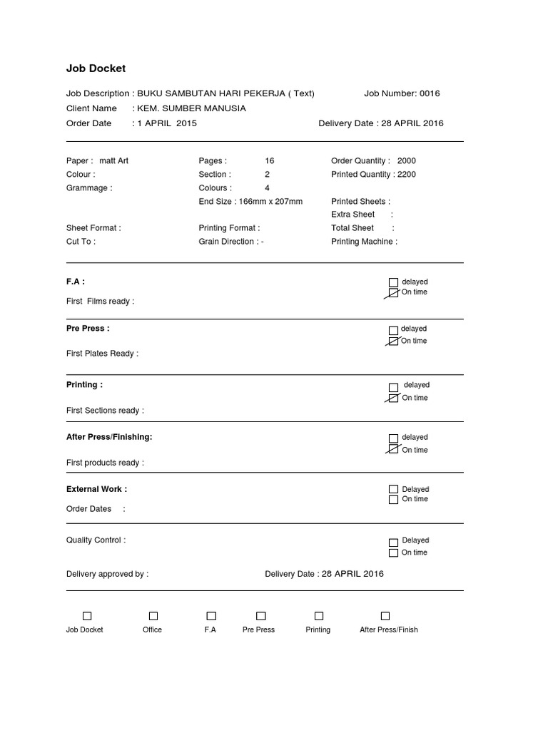 Job Docket | Communication Design | Paper