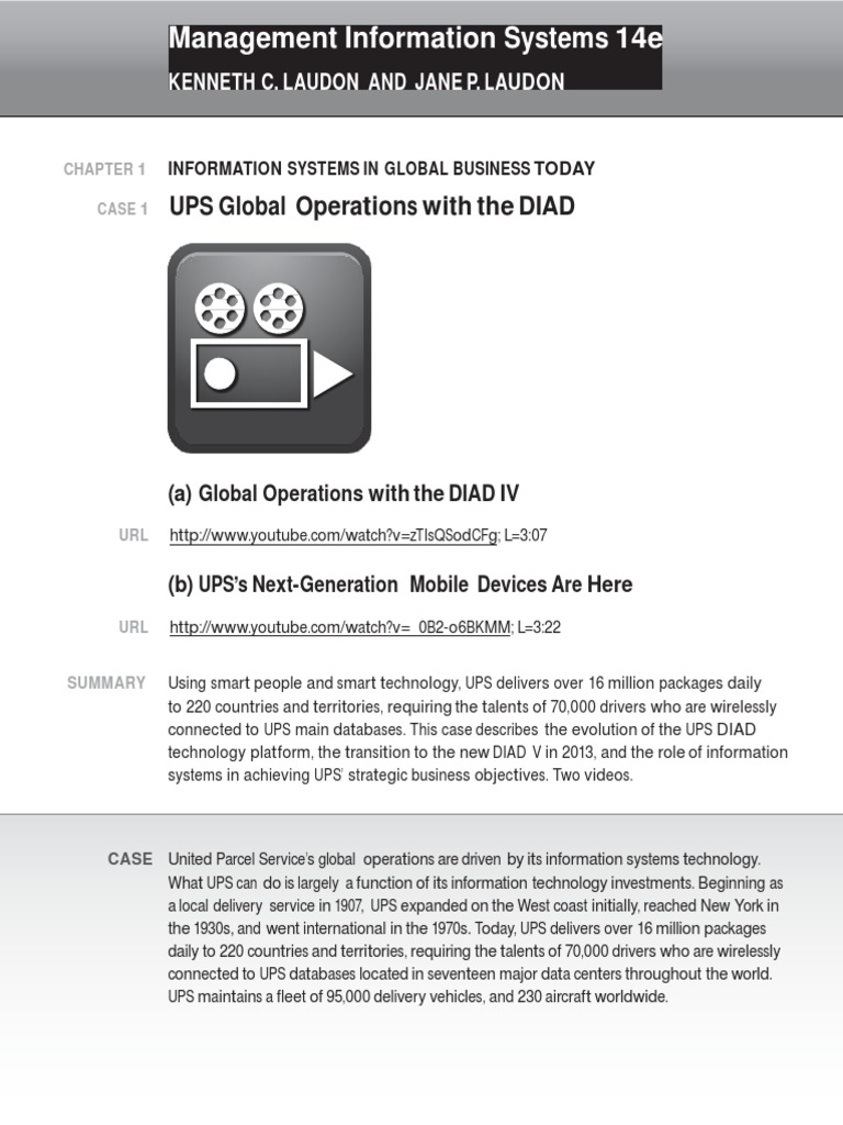Management Information Systems 14e: UPS Global Operations With The DIAD ...