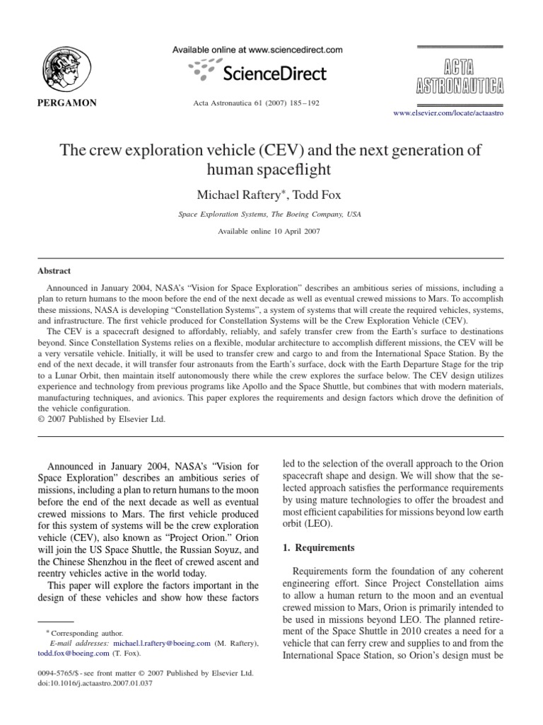 The Crew Exploration Vehicle (CEV) and The Next Generation of Human ...