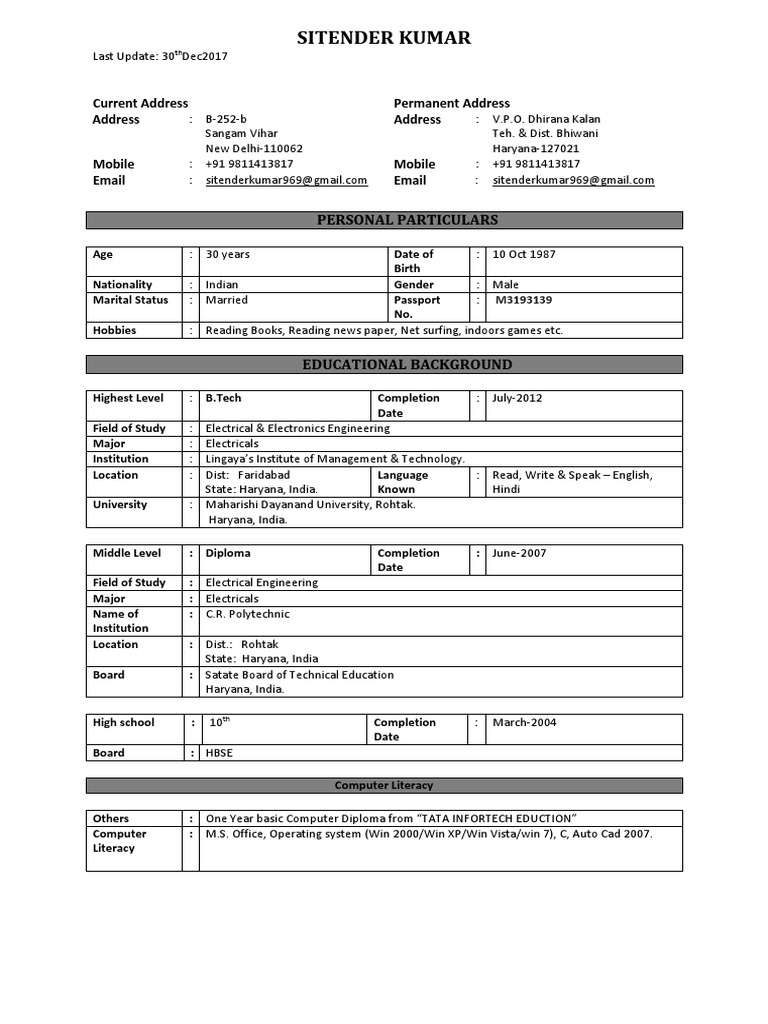 Sitender Kumar: Personal Particulars | PDF | Science And Technology | Science