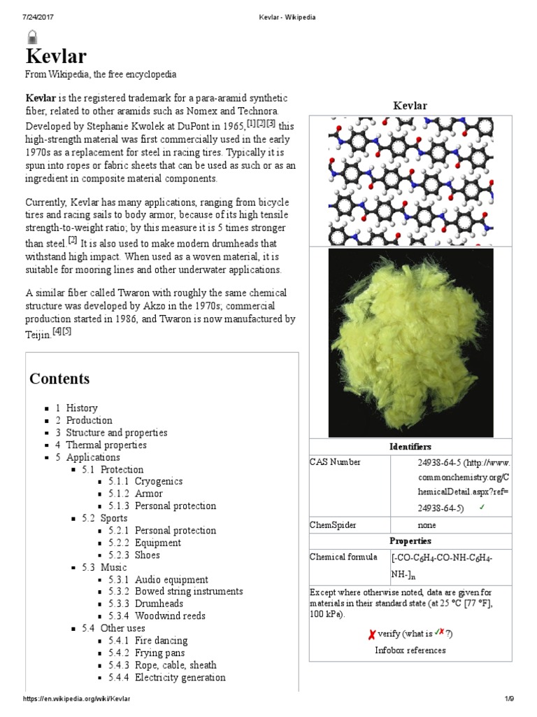 Kevlar: From Wikipedia, The Free Encyclopedia | PDF | Materials | Chemistry