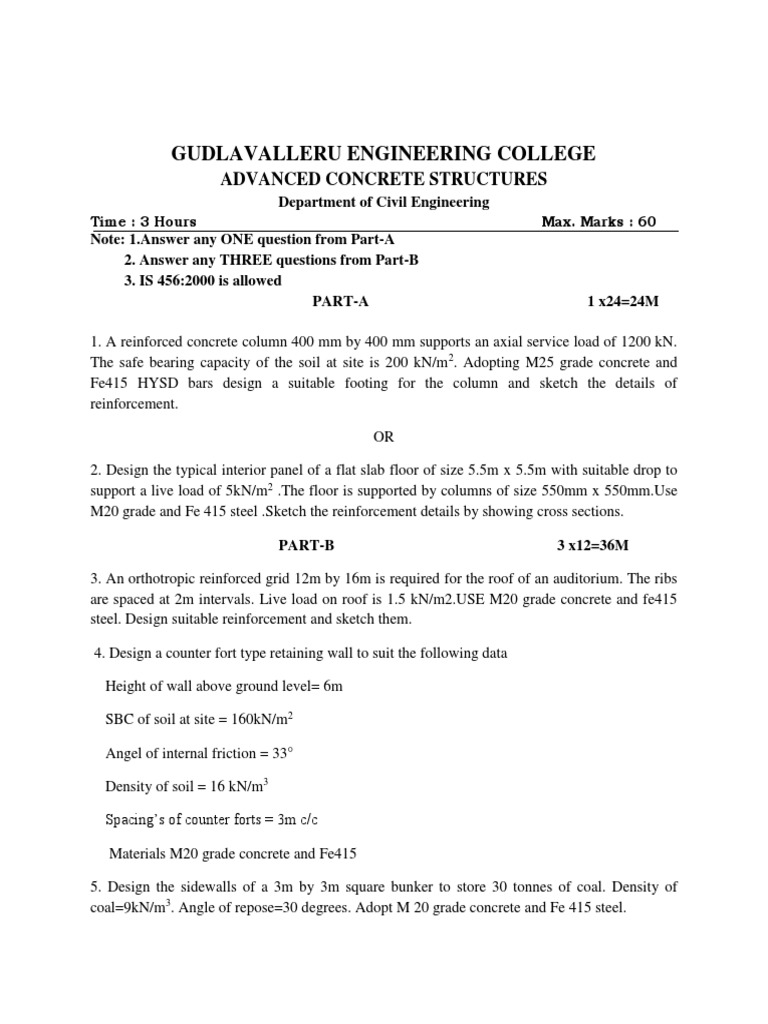 ACS Model Question Paper | PDF | Column | Concrete