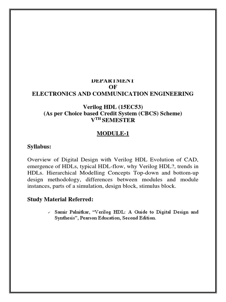 Verilog HDL Module 1 Notes | PDF Verilog HDL Module 1 Notes | PDF