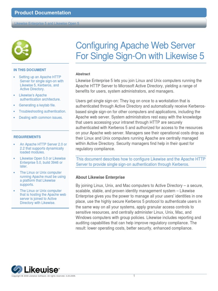 Likewise Apache SSO Guide | PDF | Apache Http Server | Web Server