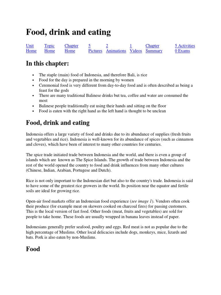 Food, Drink and Eating: in This Chapter | PDF | Indonesian Cuisine | Drink