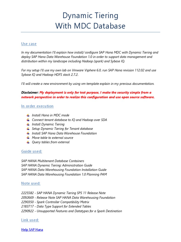Dynamic Tiering On Hana MDC With DLM | PDF | Databases | Apache Hadoop