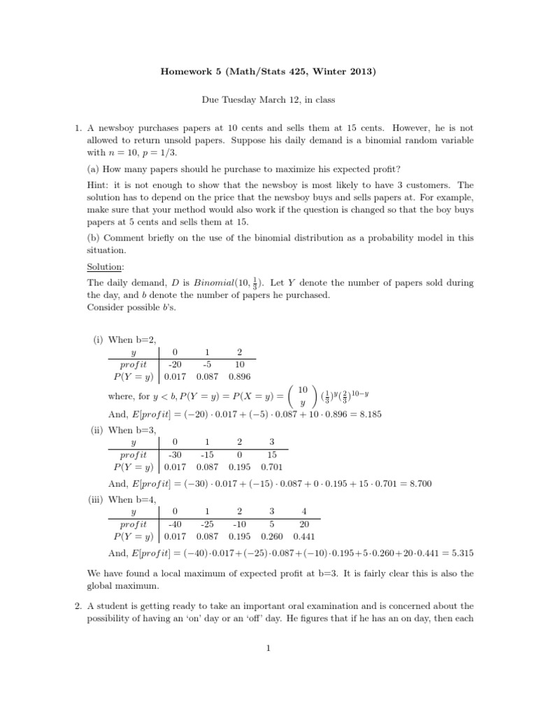 Hw5sol PDF | PDF | Errors And Residuals | Poisson Distribution