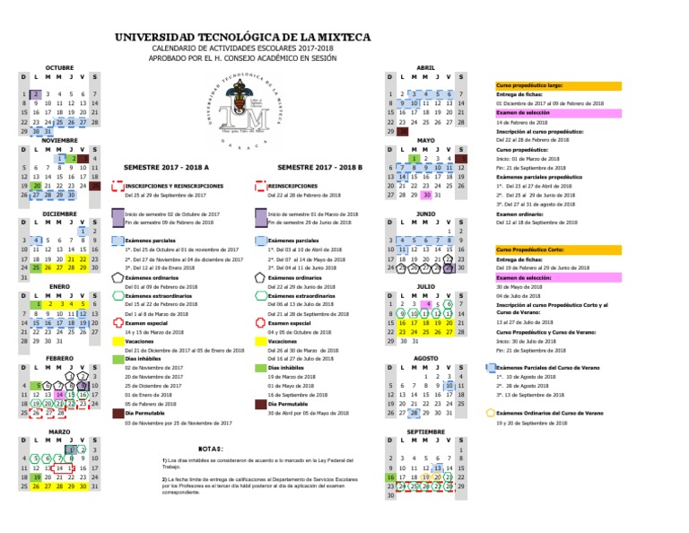 Calendario Escolar 2017-2018 UTM | PDF