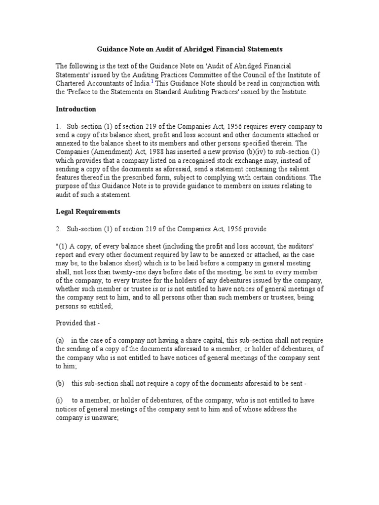 Guidance Note On Audit of Abridged Financial Statements | PDF | Auditor ...