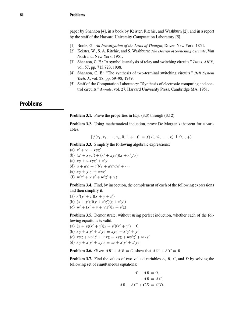 Switching Algebra Problems and Solutions | PDF | Boolean Algebra ...