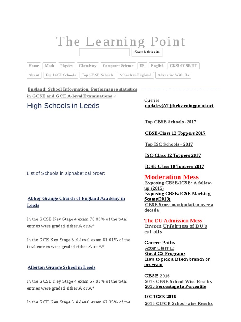 The Learning Point: High Schools in Leeds | PDF | Gce Advanced Level ...