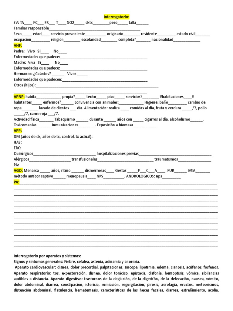 Formato Interrogatorio | PDF | Músculo | Síntomas y signos