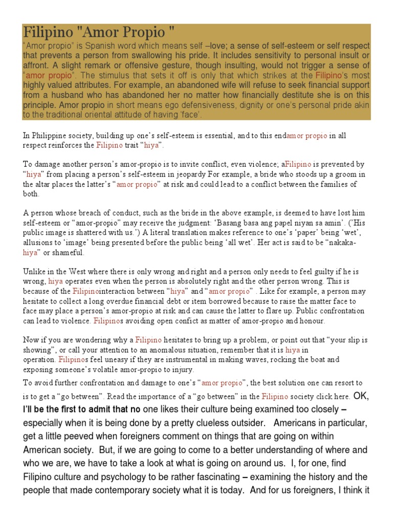 Amor Propio Filipino | PDF | Shame | Self Esteem