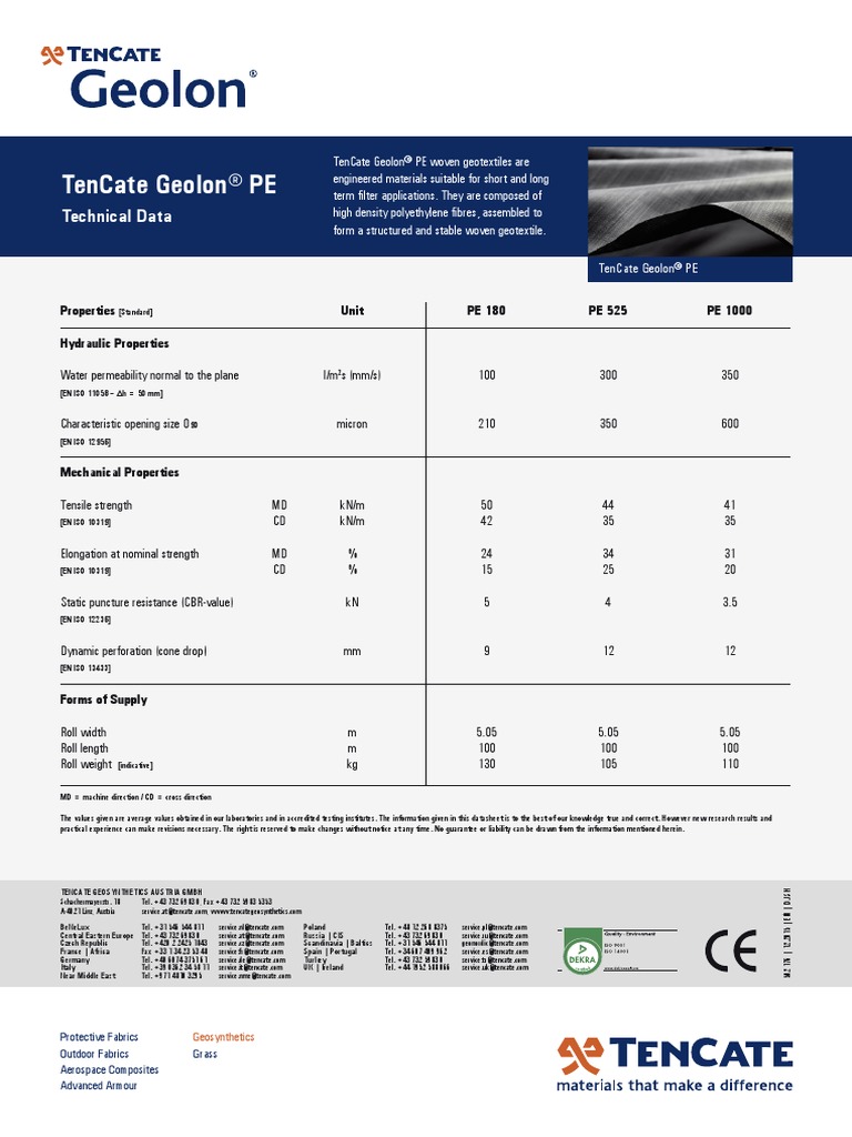 TenCate Geolon PE TechnicalData en 502176 | PDF | Textiles | Industries