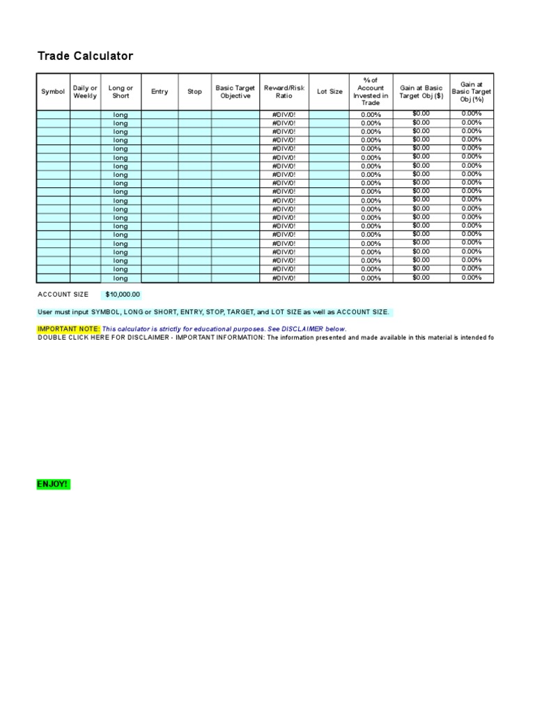 Trade Calculator: IMPORTANT NOTE: This Calculator Is Strictly For ...