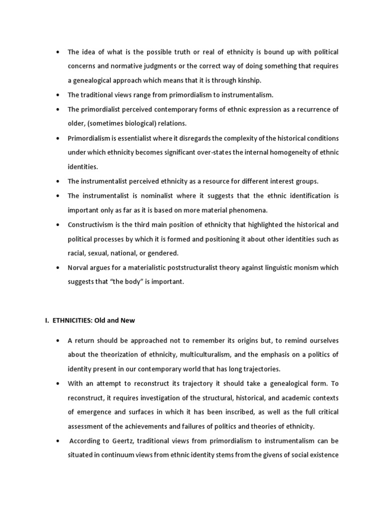 I. Ethnicities: Old and New | PDF | Ethnic Groups | Identity (Social ...