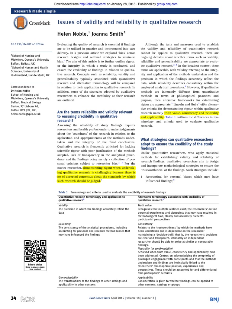Noble & Smith | PDF | Qualitative Research | Validity (Statistics)