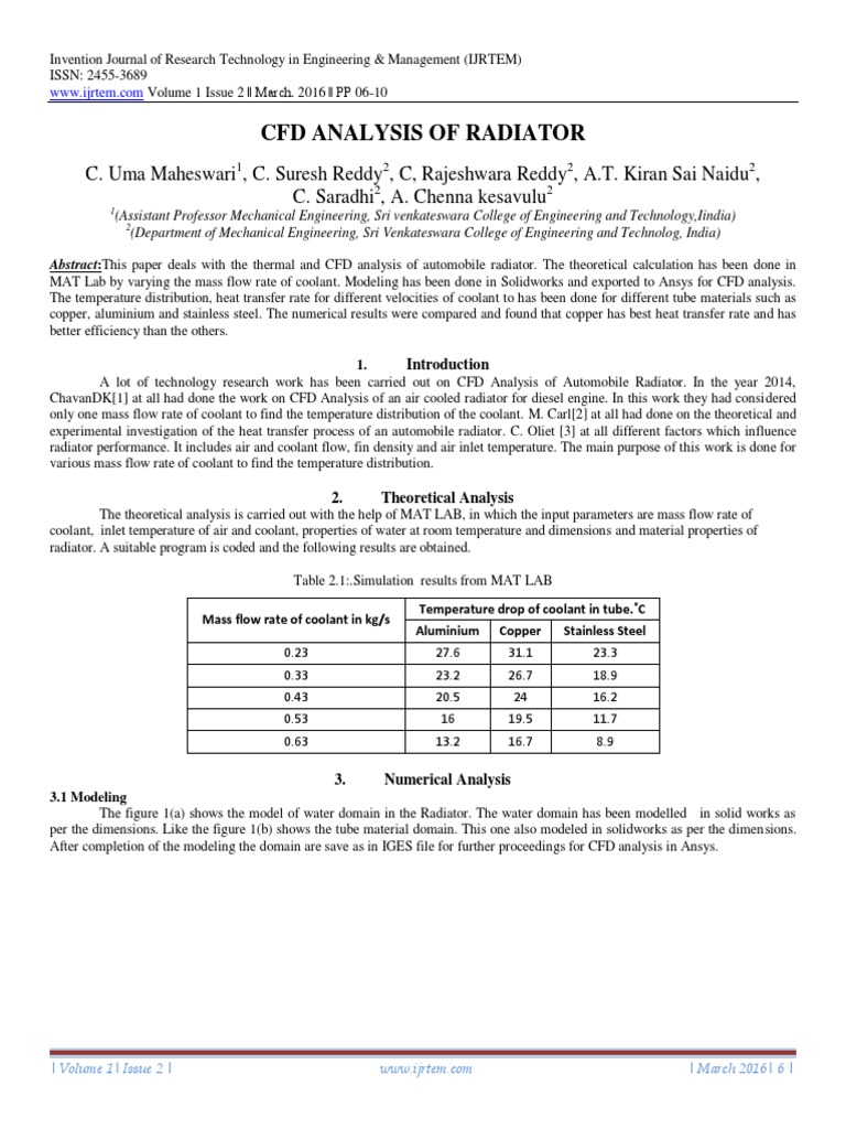 Cfd Analysis Of Radiator Pdf Radiator Fluid Dynamics