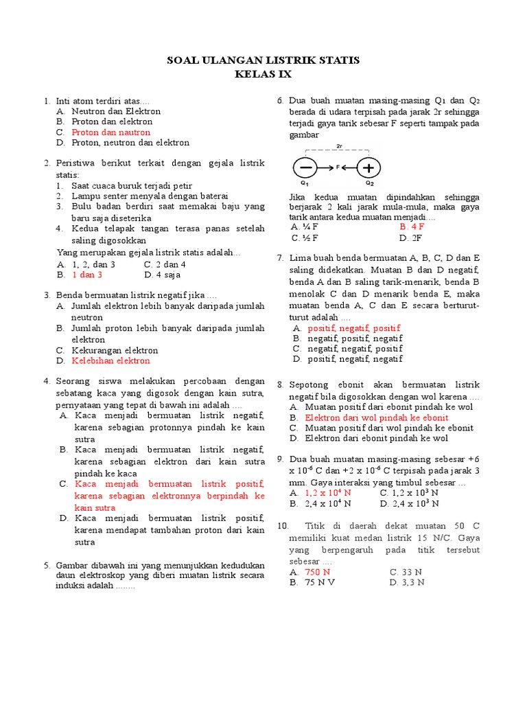 Soal Ulangan Listrik Statis 1 | PDF | Sains & Matematika