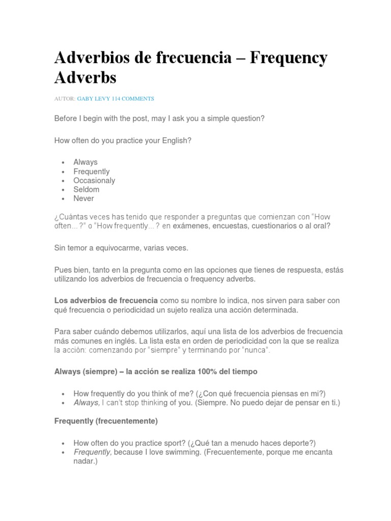 Adverbios de Frecuencia | PDF | Tipología Lingüística | Unidades Semánticas